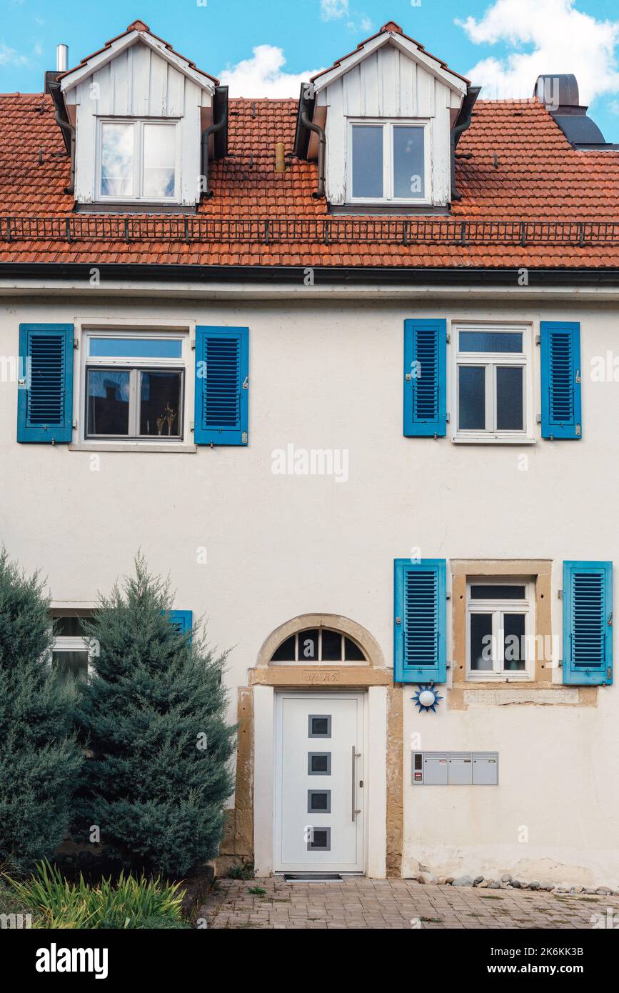 Traditional small house with beautiful outdoor decor facade in Germany ...