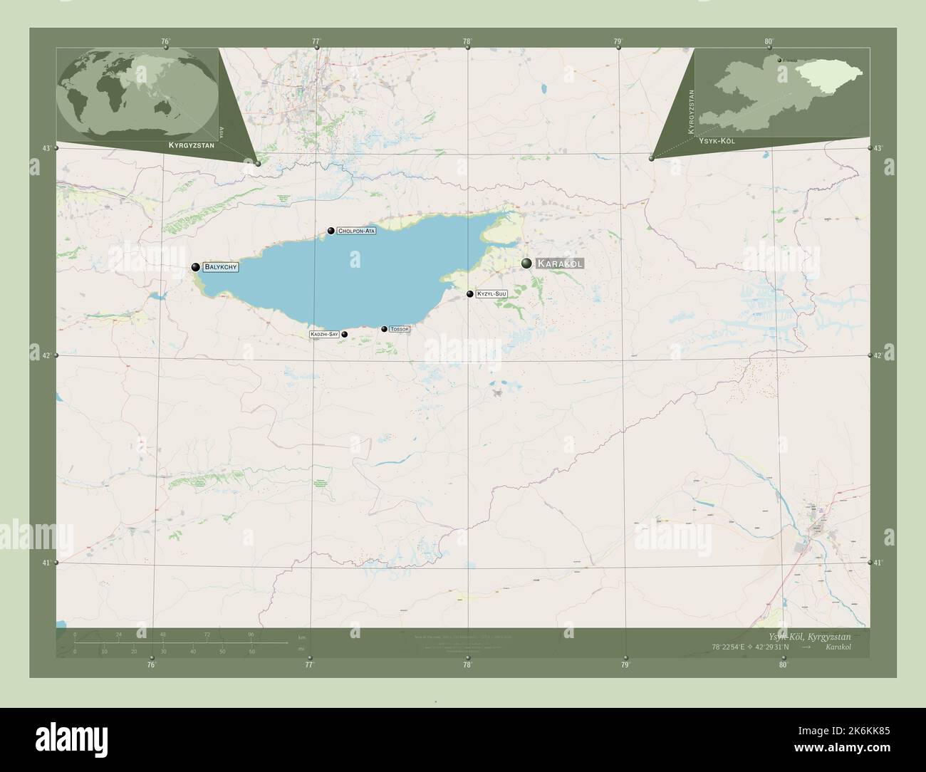 Ysyk-Kol, province of Kyrgyzstan. Open Street Map. Locations and names ...