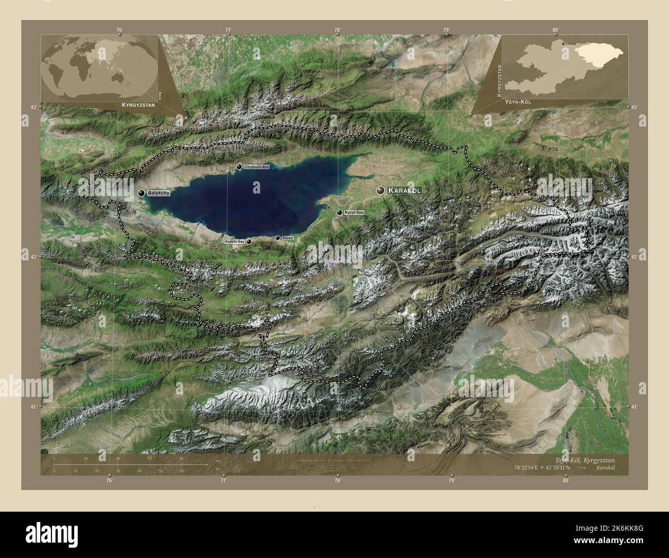Ysyk-Kol, province of Kyrgyzstan. High resolution satellite map ...
