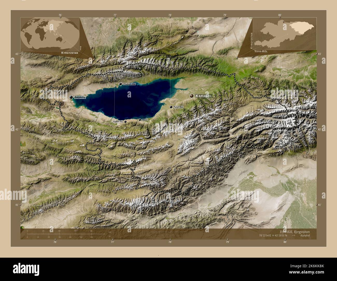 Ysyk-Kol, province of Kyrgyzstan. Low resolution satellite map ...