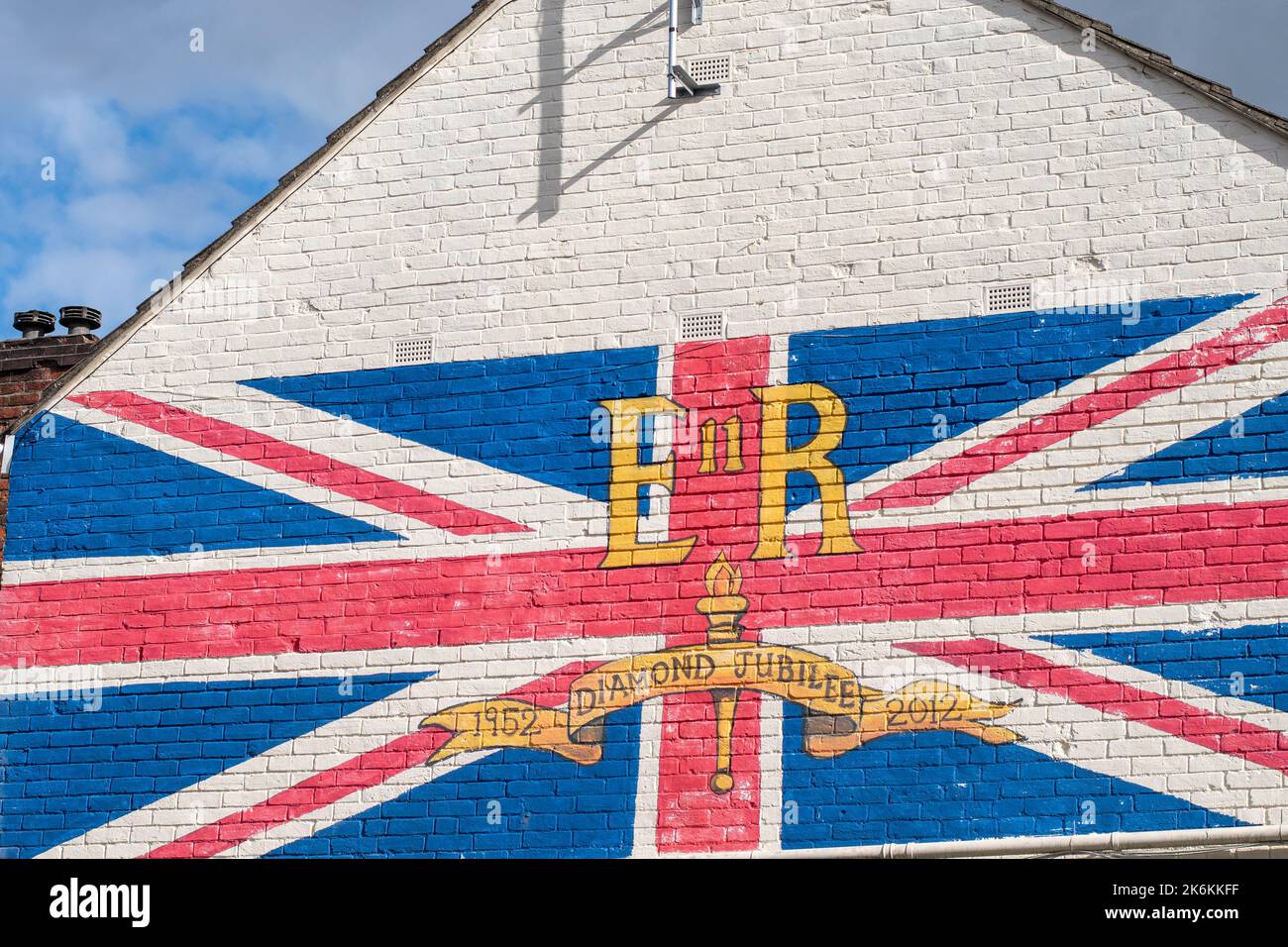 Mural on brick wall of Queen Elizabeth II diamond jubilee in 2012 ...