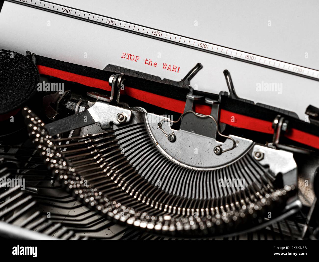 Stop the war in Ukraine. Typed on a vintage typewriter. Red and Black ...