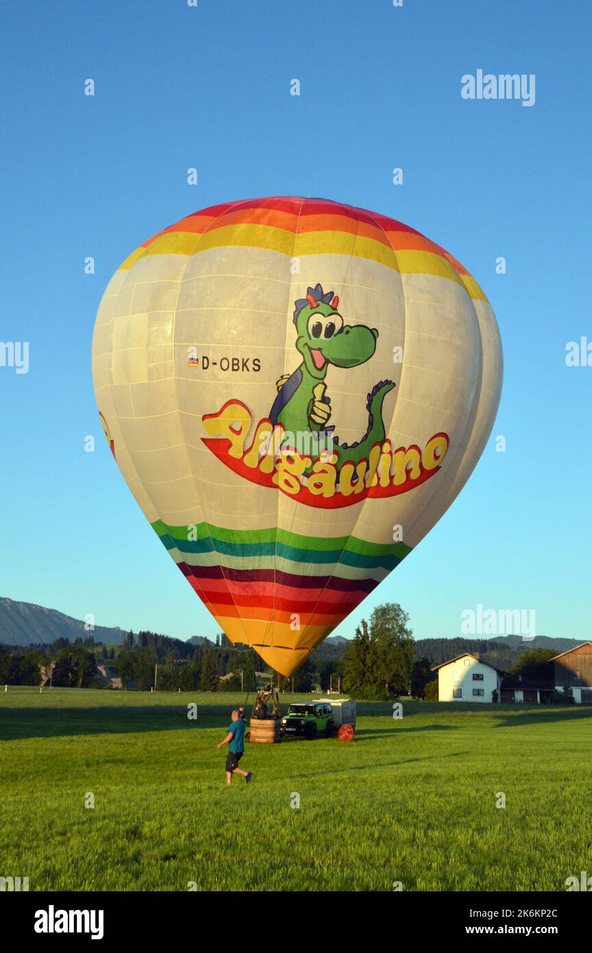 Germany, Upper Bavaria, Seeg: Kubicek BB.34E hot-air balloon completely ...