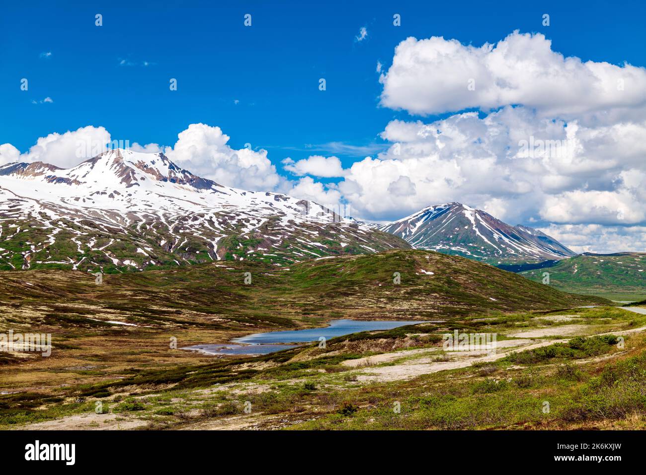 Panorama view west from Haines Highway towards Tatshenshini-Alsek ...