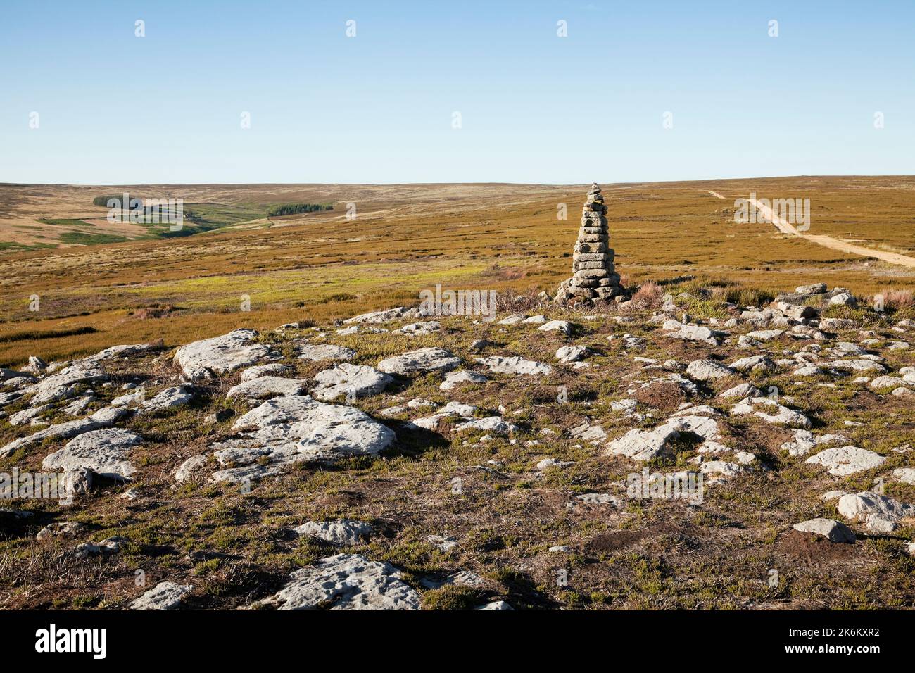 The ancient cairn of Iron Howe on Cow Ridge in the North York Moors, UK ...