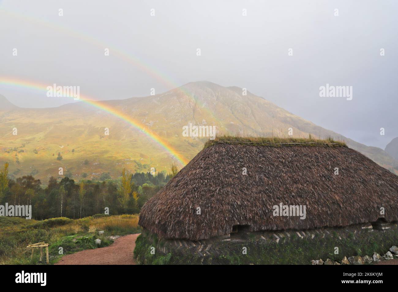 Turf House with rainbow Glencoe Scotland October 2022 Stock Photo - Alamy