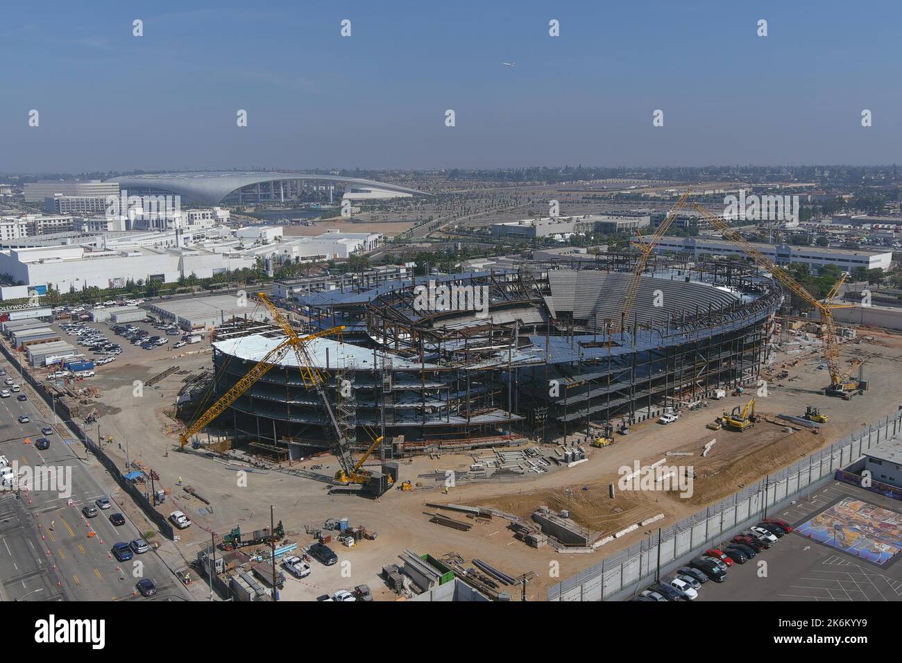 A general overall aerial view of the Intuit Dome construction site ...