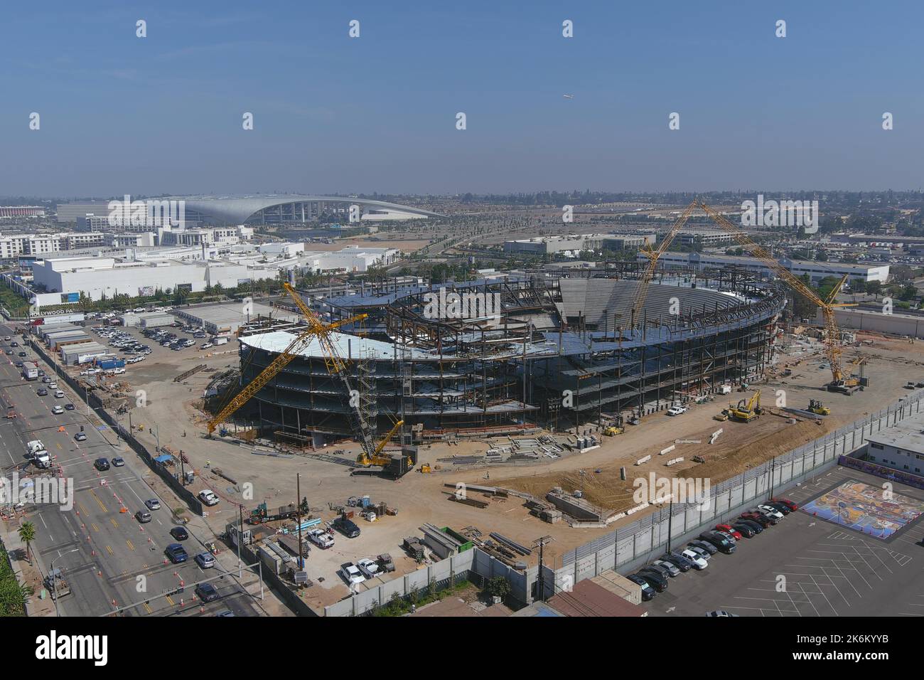 A general overall aerial view of the Intuit Dome construction site ...