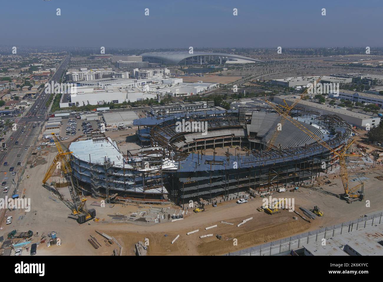 A general overall aerial view of the Intuit Dome construction site ...