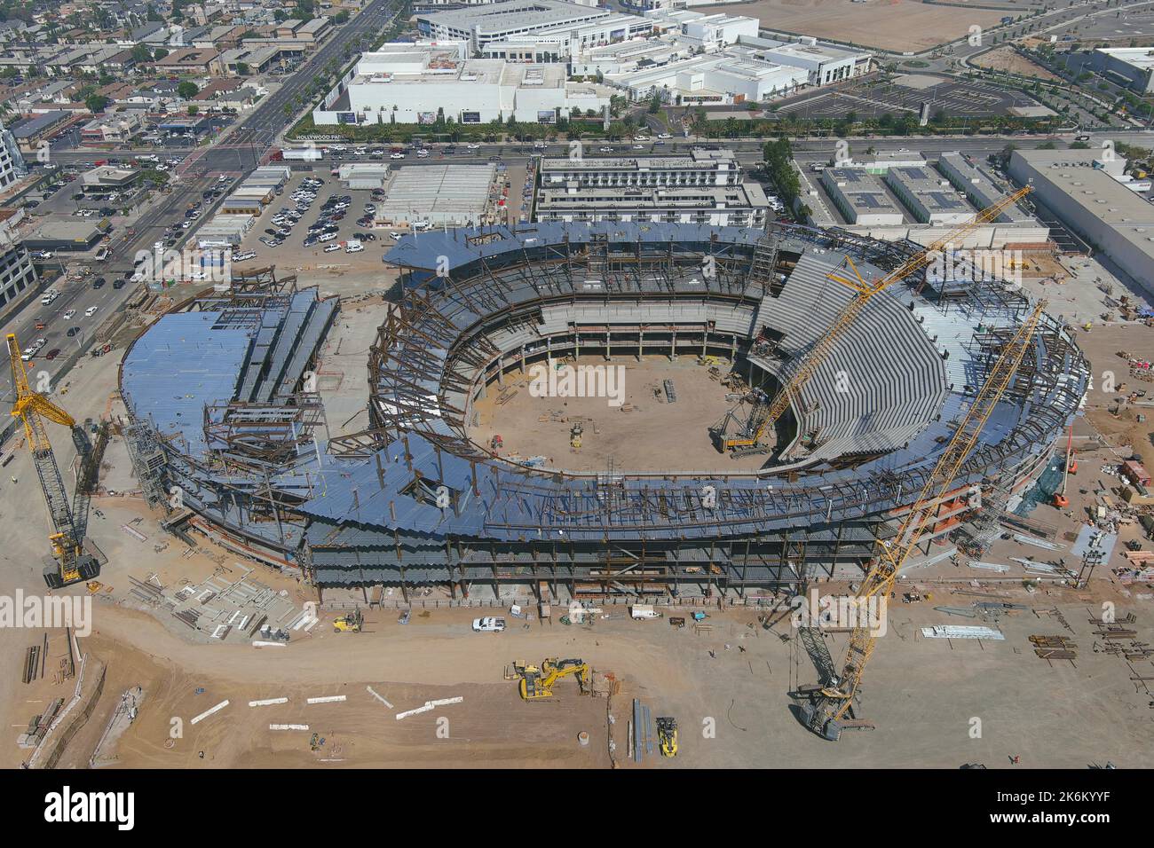 A general overall aerial view of the Intuit Dome construction site ...