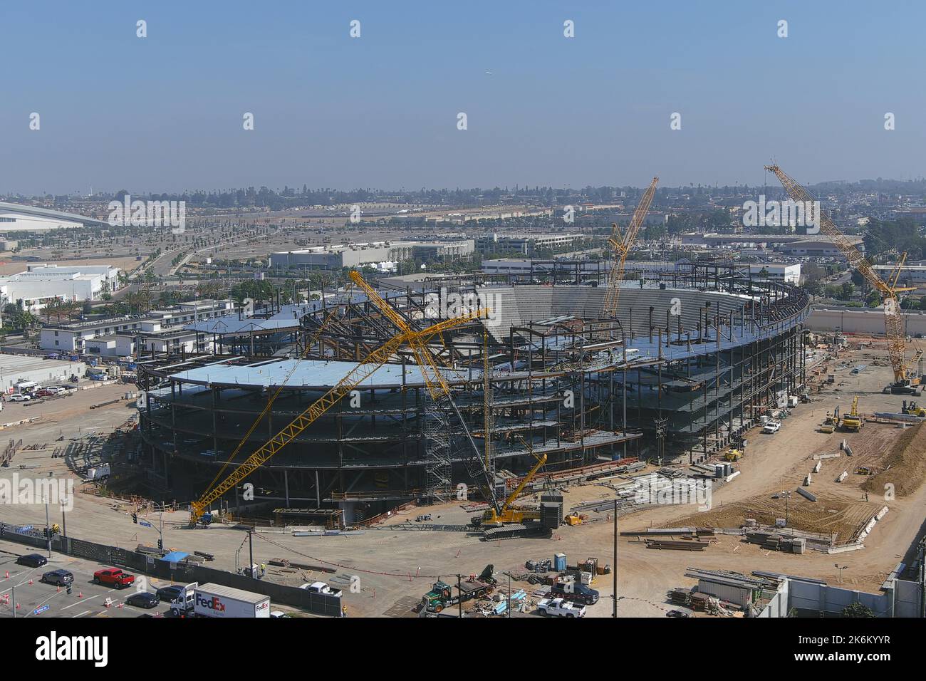 A general overall aerial view of the Intuit Dome construction site ...