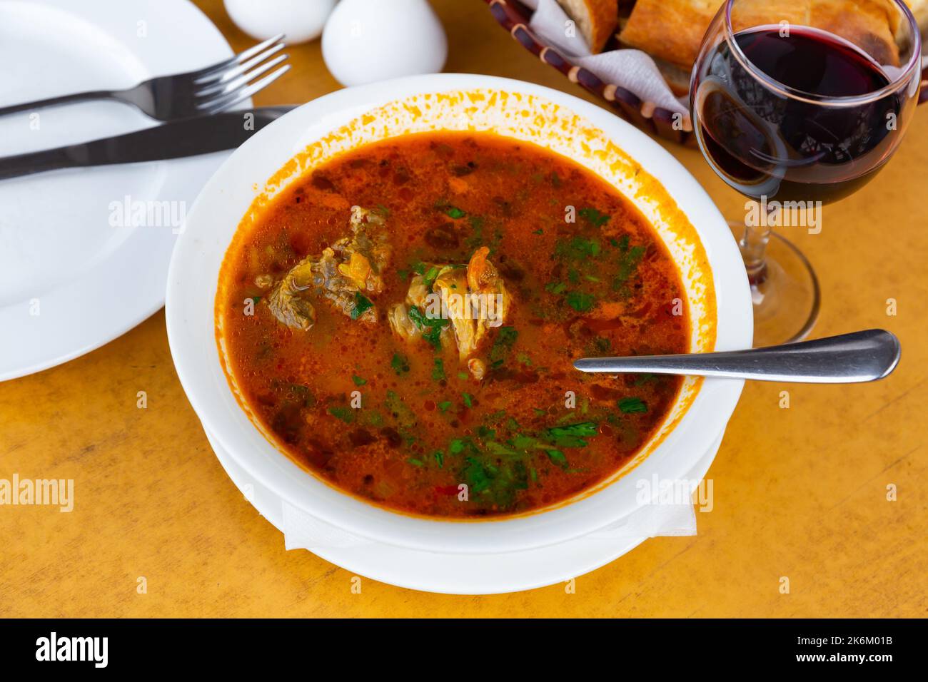Georgian Kharcho soup with beef and rice Stock Photo - Alamy