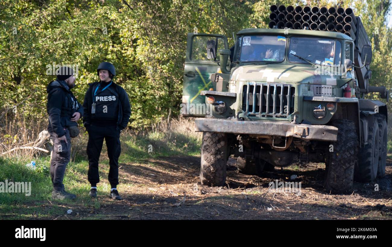 Ukrainian grad missile launcher waits to be deployed outside the city ...