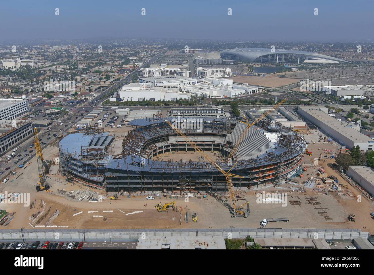 A general overall aerial view of the Intuit Dome construction site ...