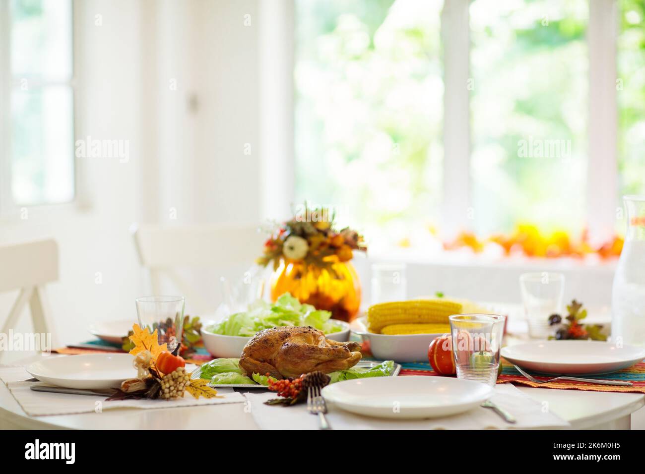 Thanksgiving dinner. Roasted turkey with stuffing and vegetables for ...