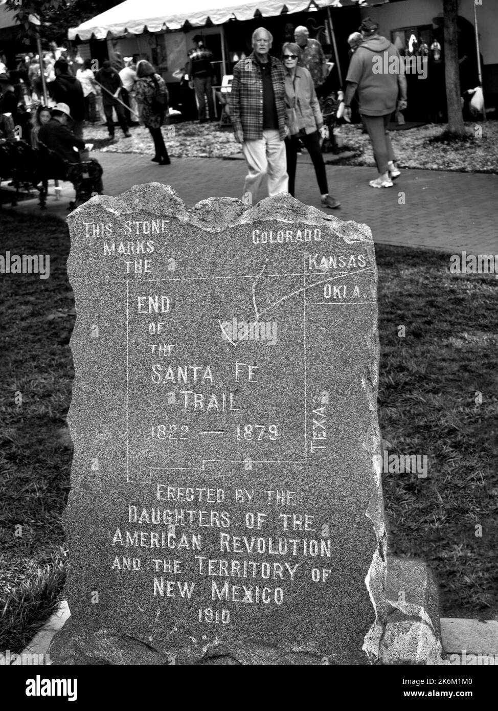 A stone marker marks the end of the historic 19th century Santa Fe ...