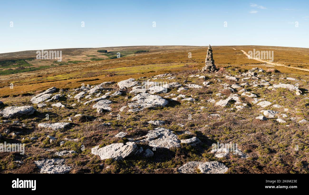 The ancient cairn of Iron Howe on Cow Ridge in the North York Moors, UK ...