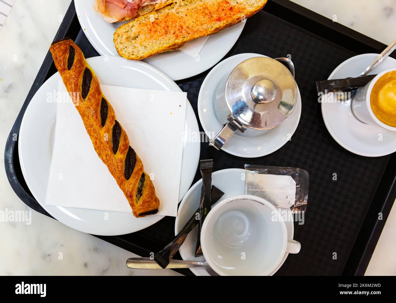 European breakfast for two in cafe Stock Photo - Alamy