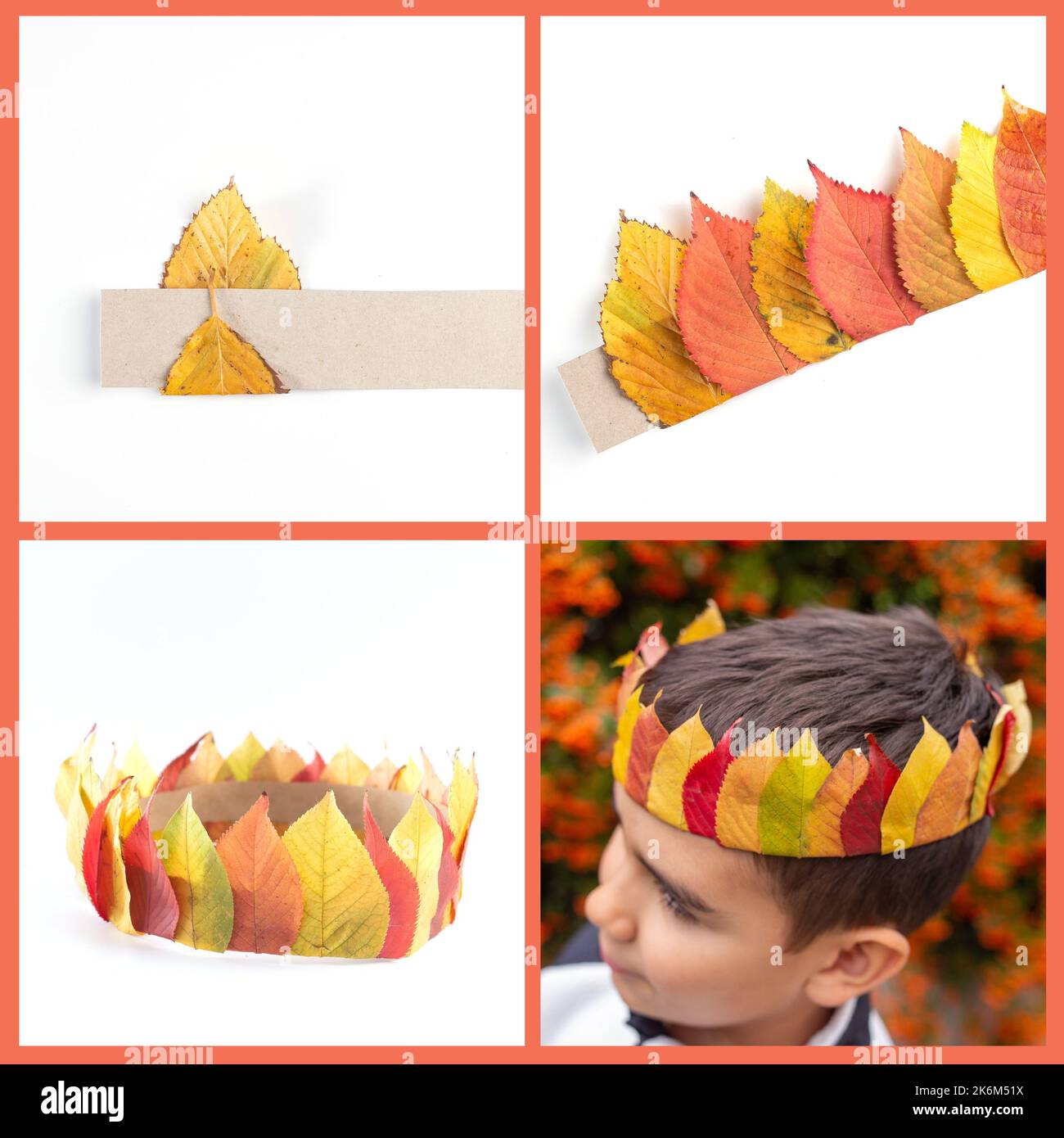 autumn leaves crown craft, DIY, step by step instruction Stock Photo ...