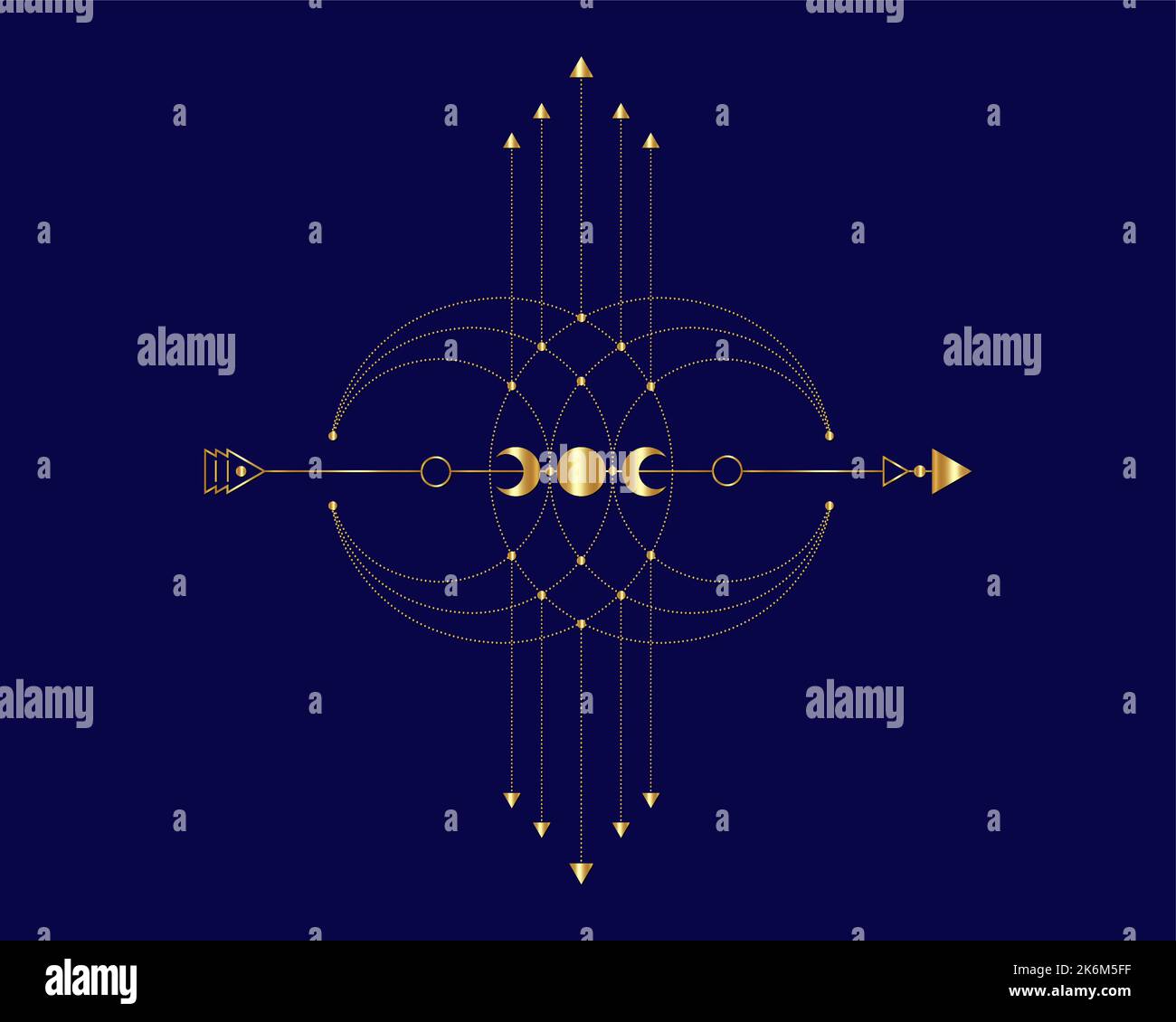Golden Totem, Sacred Geometry, mystical arrow and crescent moon, gold ...