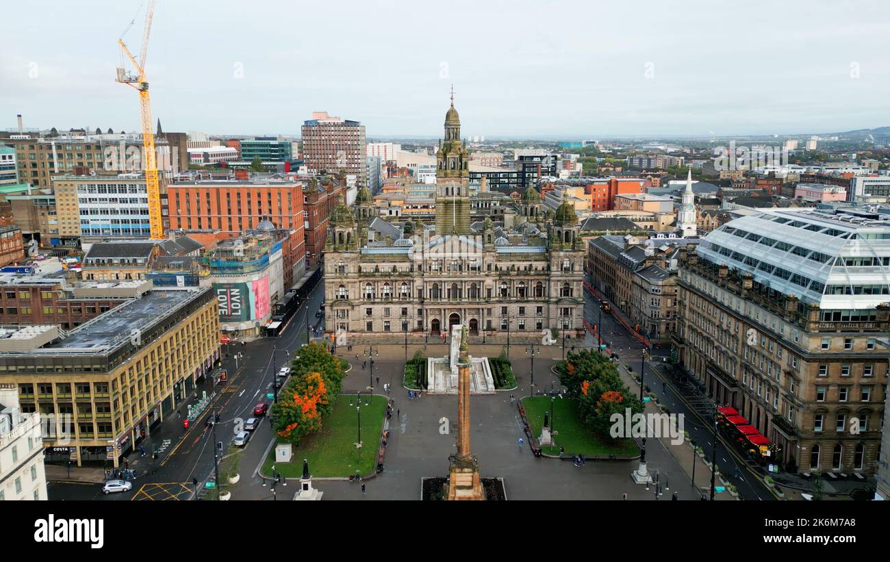 George Square in Glasgow City Center - aerial view - GLASGOW, SCOTLAND ...