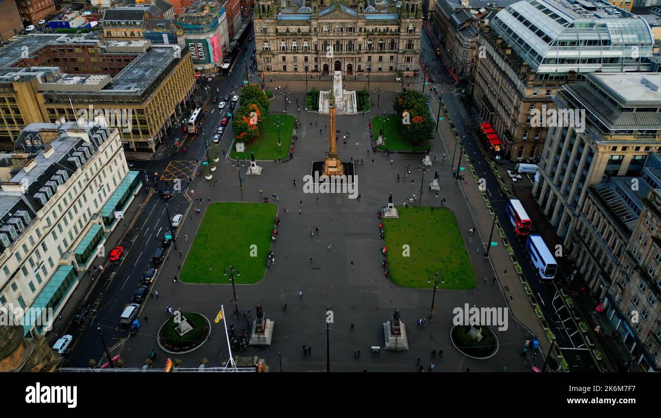 George Square in Glasgow City Center - aerial view - GLASGOW, SCOTLAND ...