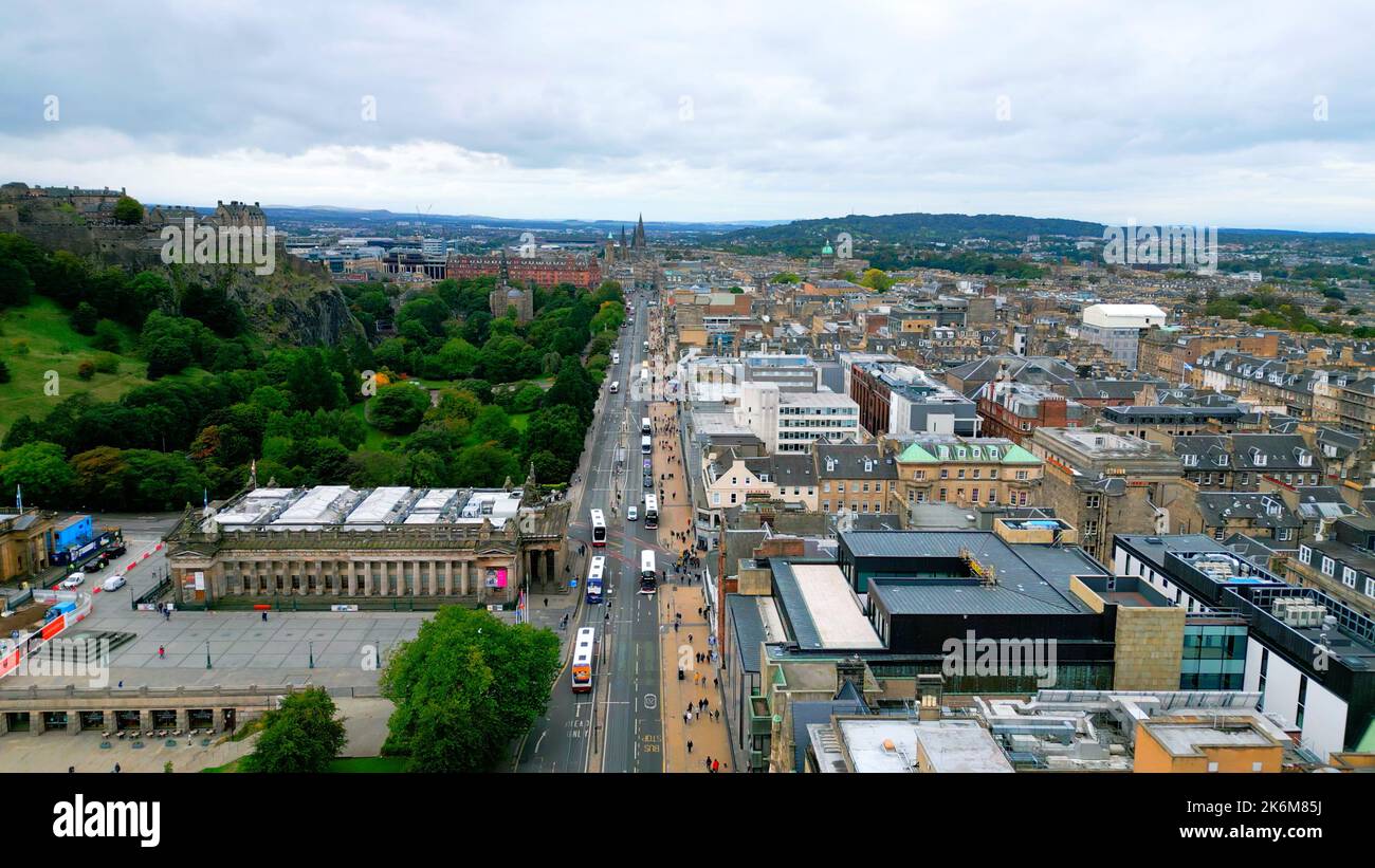 Princes street in Edinburgh - aerial view Stock Photo - Alamy