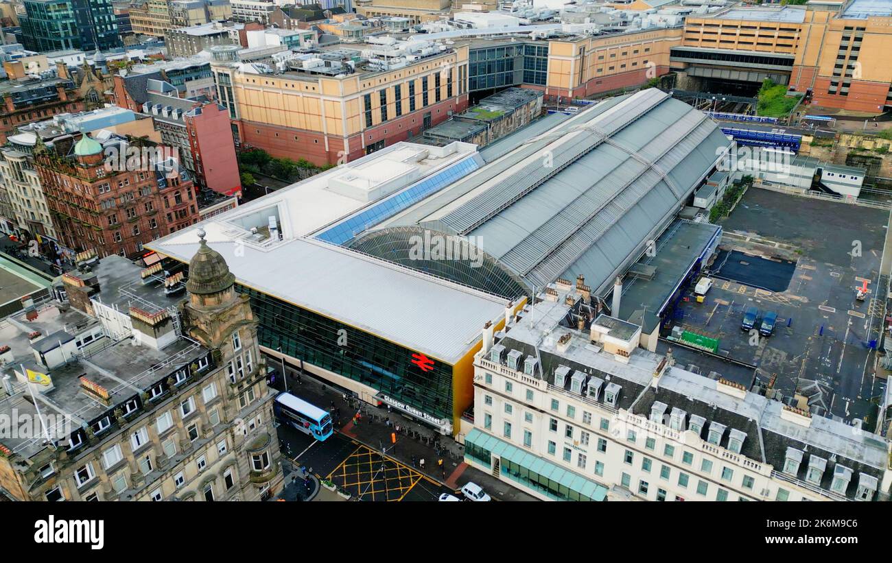 Glasgow Queens Street station in the city center - aerial view ...