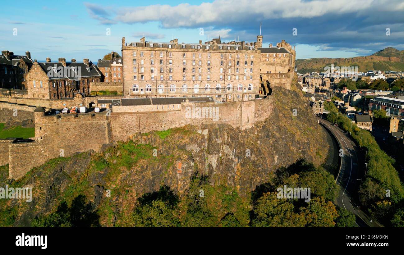 Famous Edinburgh Castle on Castle Hill - aerial view Stock Photo - Alamy