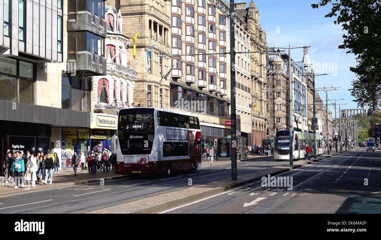 Public transport on Princes Street in Edinburgh - EDINBURGH, SCOTLAND ...