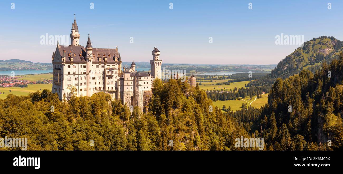 Neuschwanstein Castle view, Germany, Europe. Panorama of old German ...