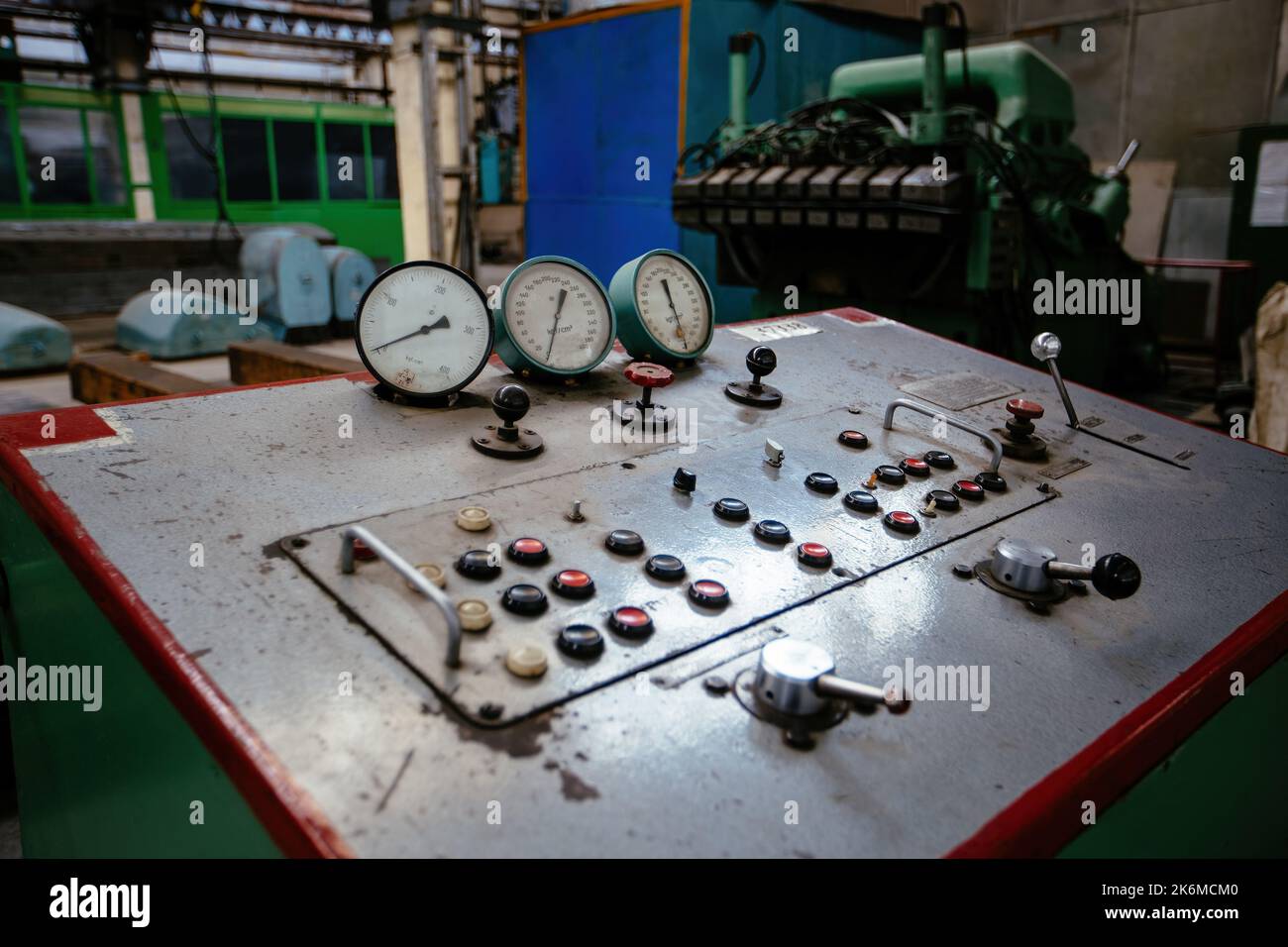 Control panel with buttons and pressure gauge Stock Photo - Alamy