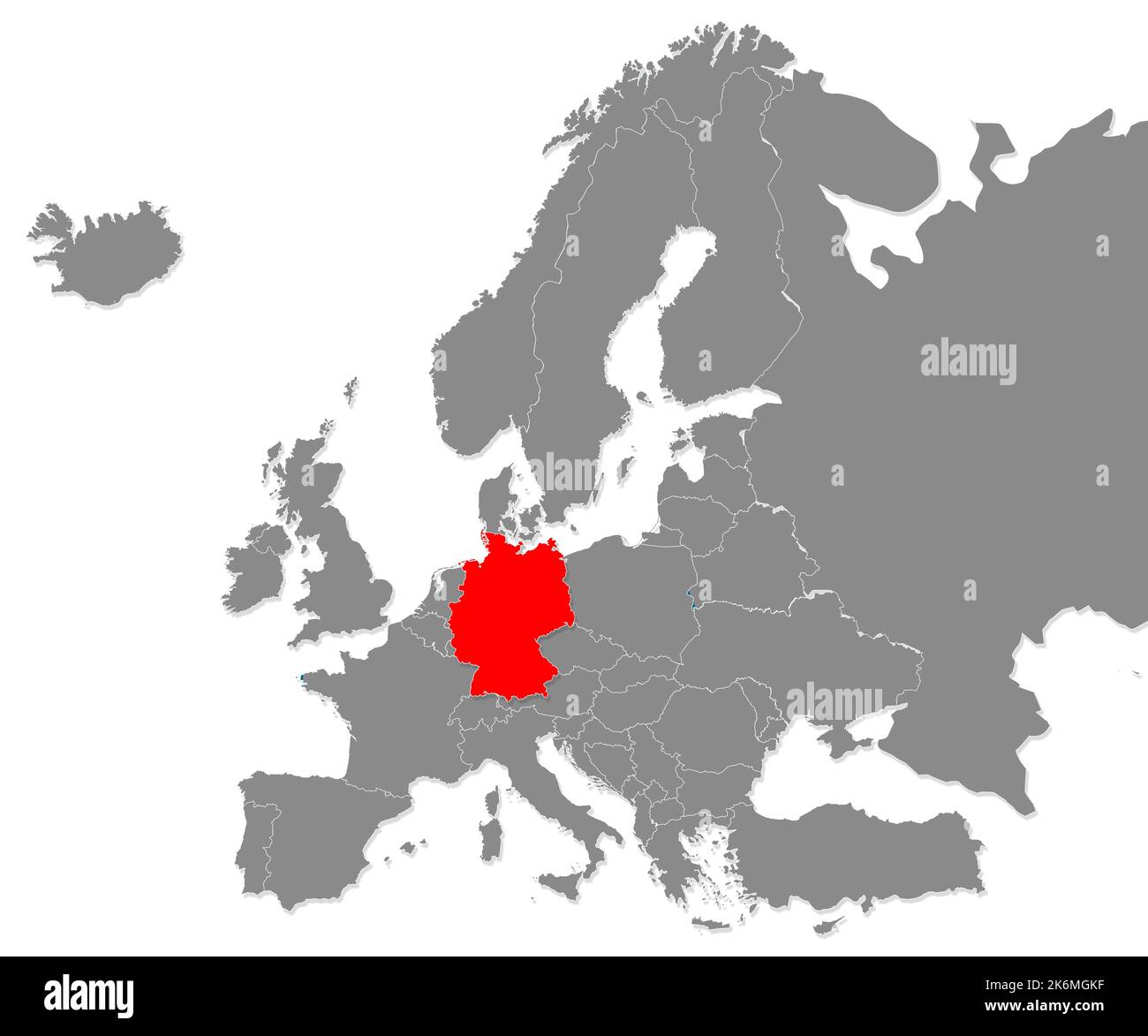 Map of Germany highligted with red in Europe map. 3d rendering Stock ...