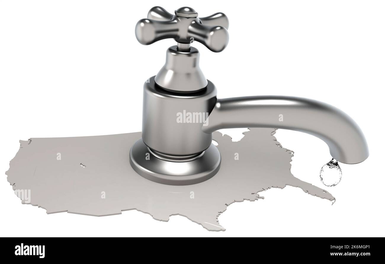 USA map with water faucet, 3d rendering Stock Photo - Alamy