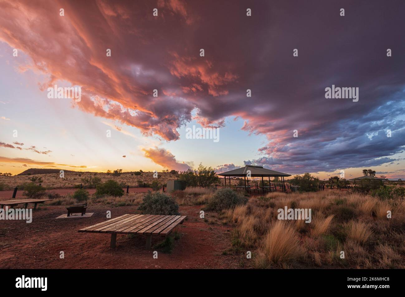Unseasonal spectacular stormy clouds brought by La Niña over an outback ...