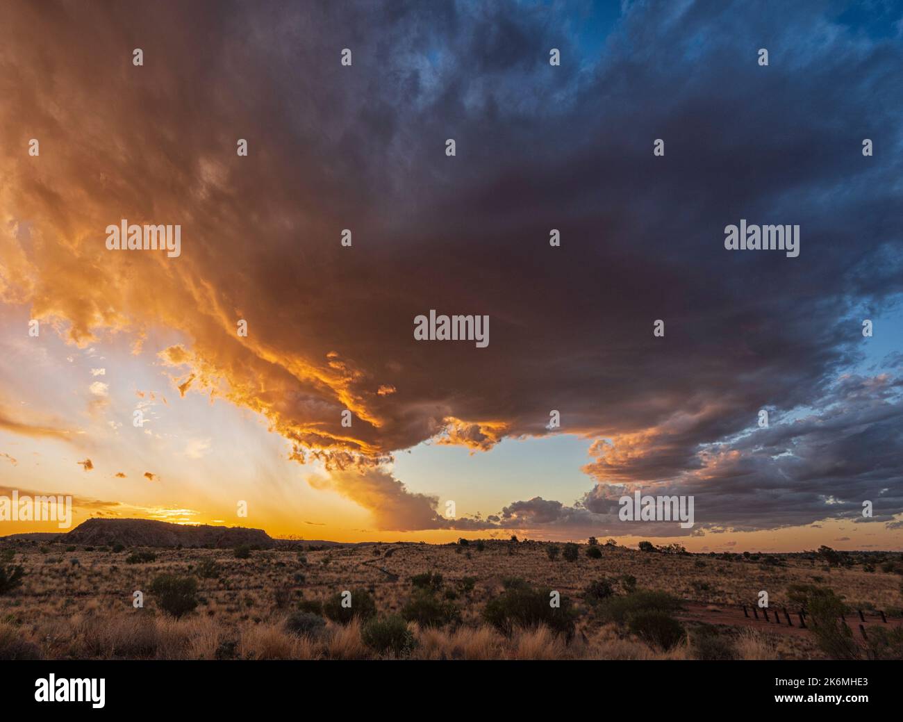 Unseasonal spectacular stormy clouds brought by La Niña over an outback ...