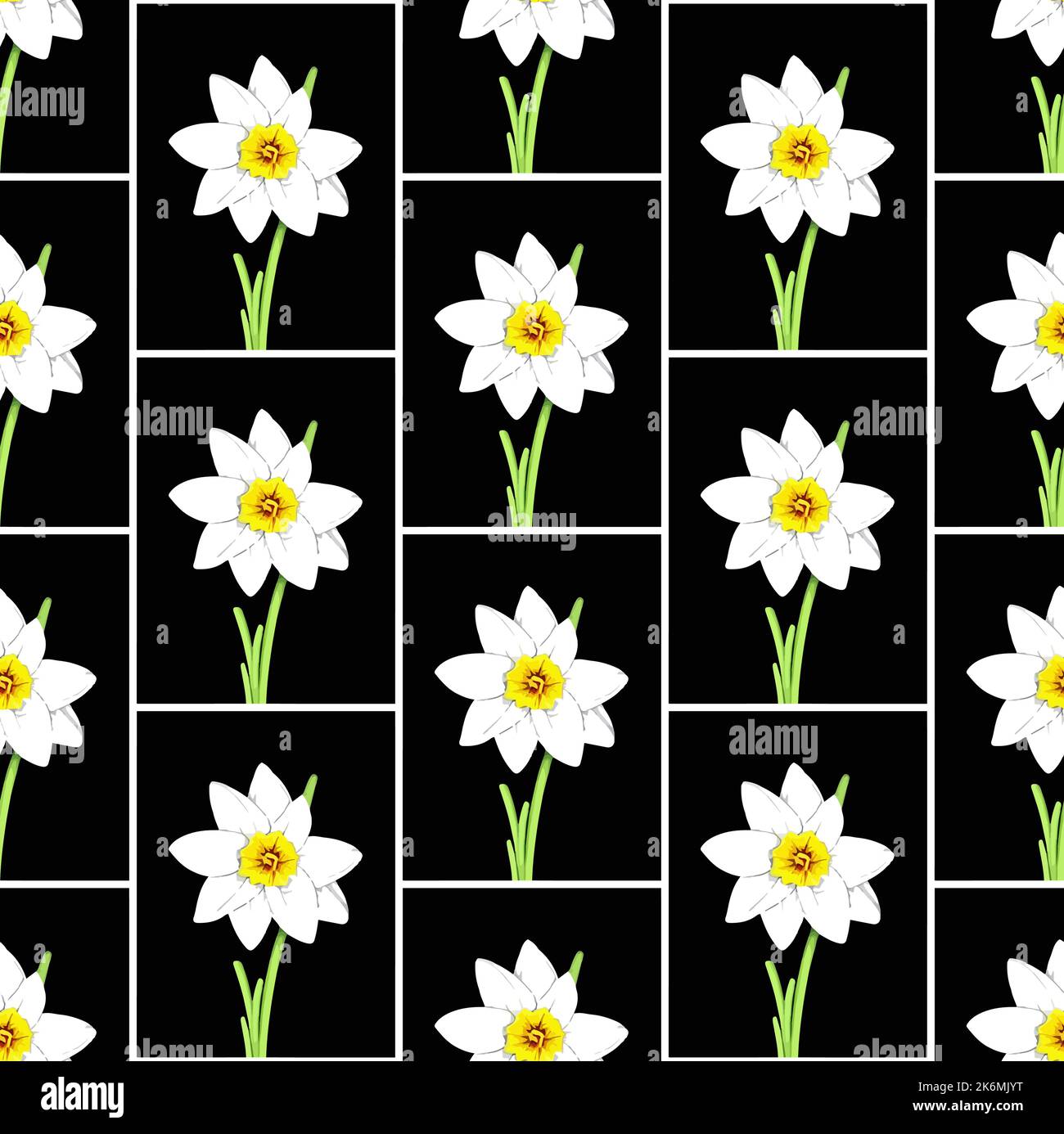 Seamless pattern of daffodil flower, high quality vector botanic ...