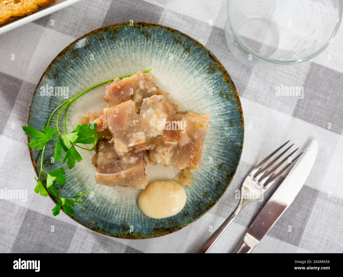 Pieces of homemade pork aspic, meat jelly Stock Photo - Alamy