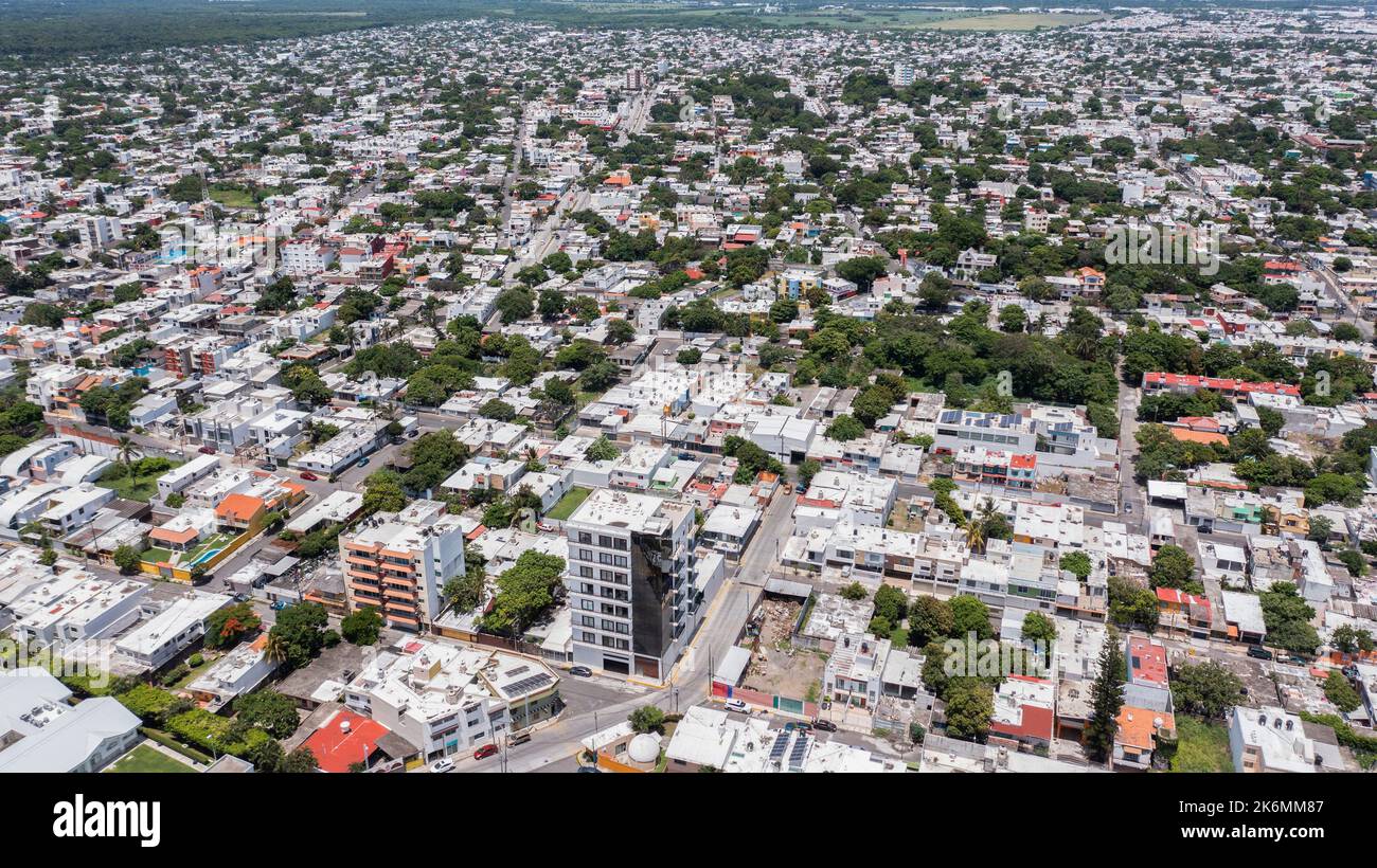 Aerial morning view of a residential district in downtown Boca del Rio ...