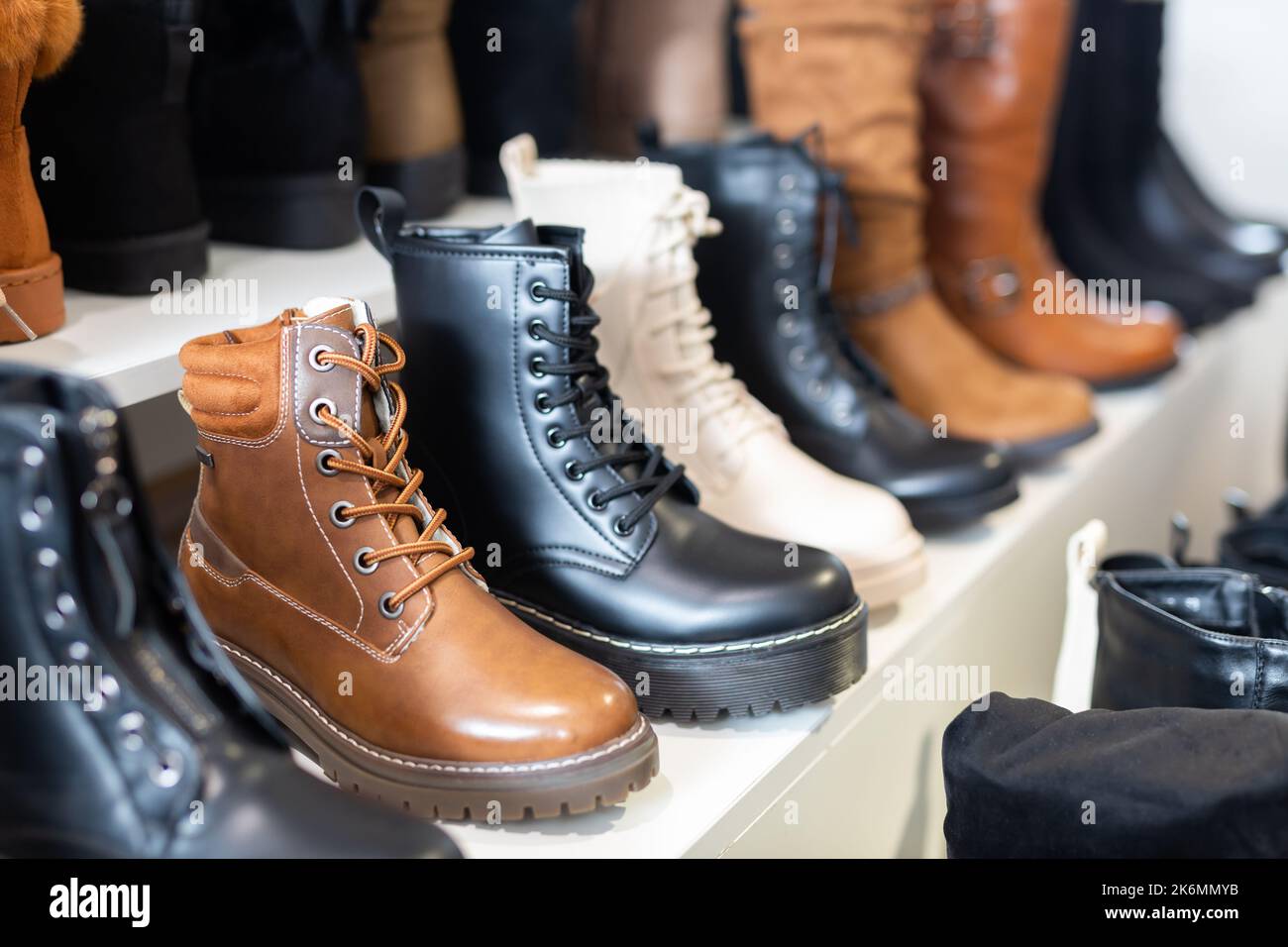 Variety of womens demi-season shoes on shop window Stock Photo - Alamy