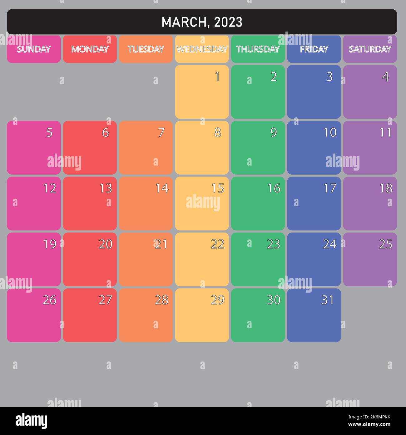 March 2023 Planner Calendar big editable space color day designer cut ...