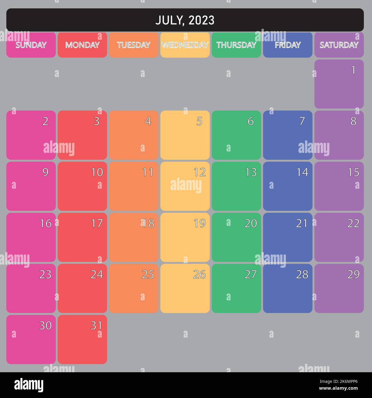 July 2023 Planner Calendar big editable space color day designer cut ...