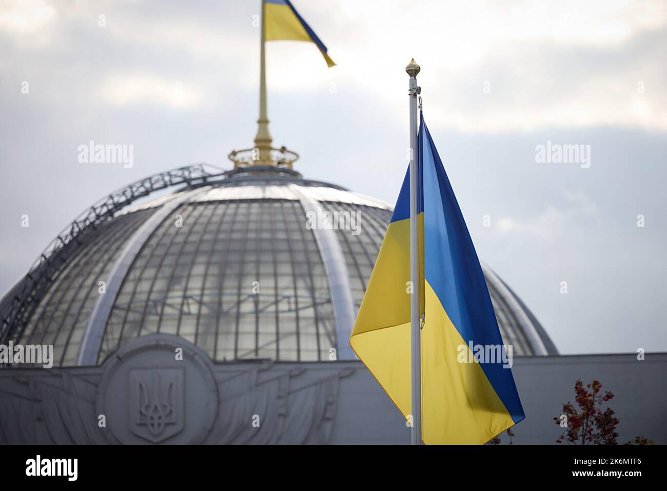 Kyiv, Ukraine. 14th Oct, 2022. The Ukrainian flag is seen during the ...