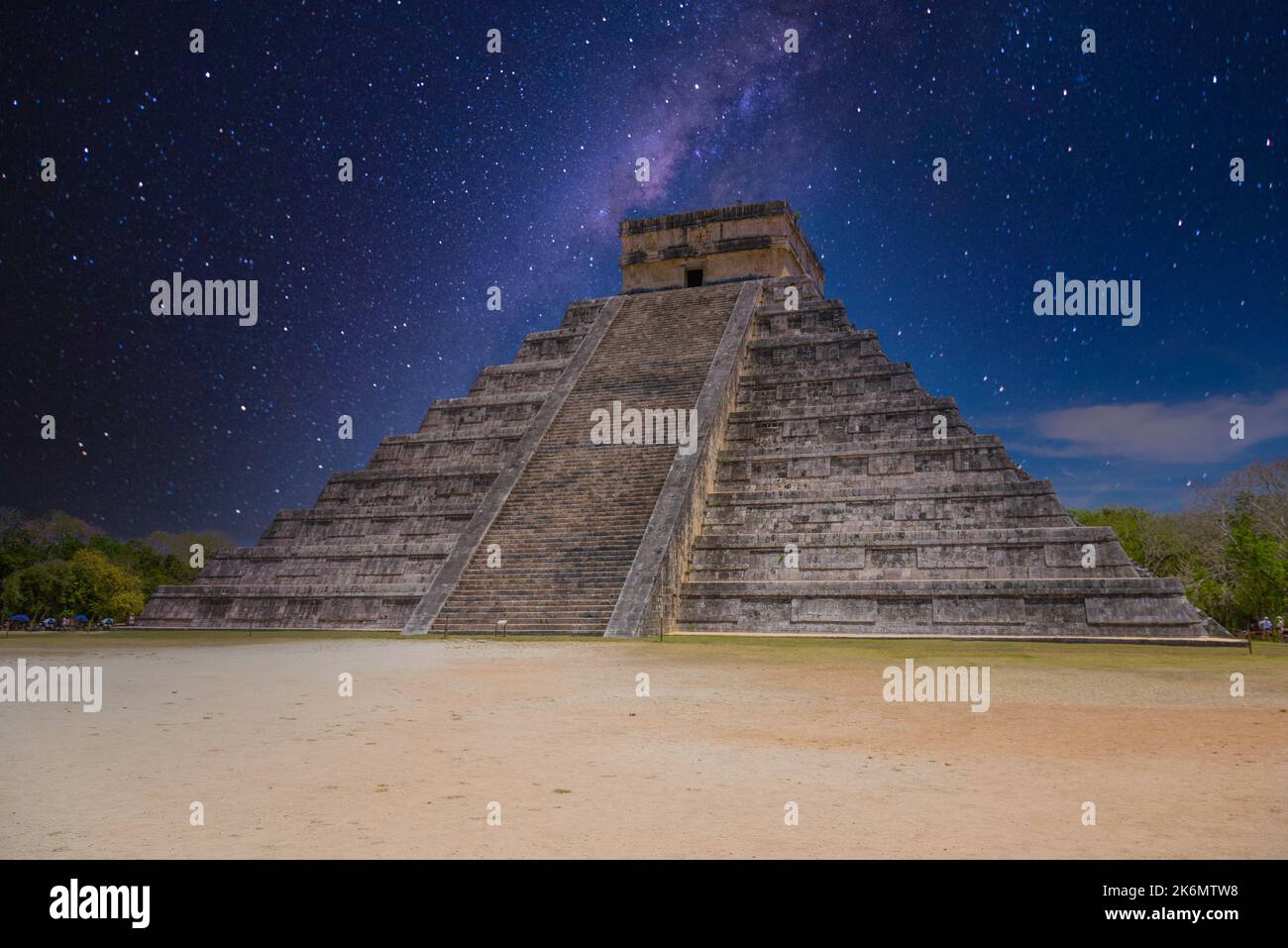 Temple Pyramid of Kukulcan El Castillo with Milky Way Galaxy stars ...