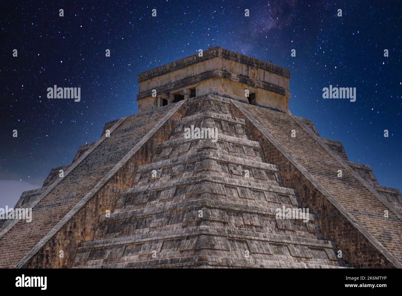 Temple Pyramid of Kukulcan El Castillo with Milky Way Galaxy stars ...