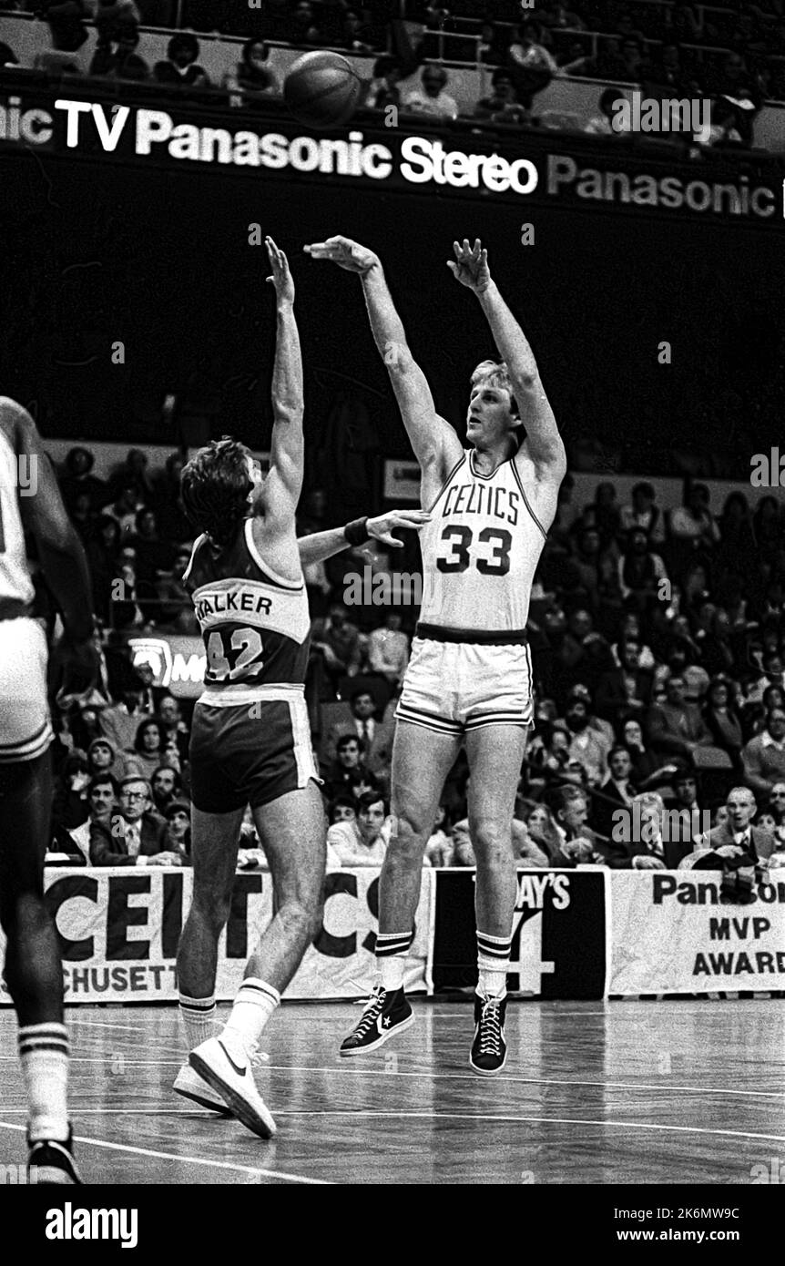 Larry Bird competing for the NBA Boston Celtics during 1981-82 season ...