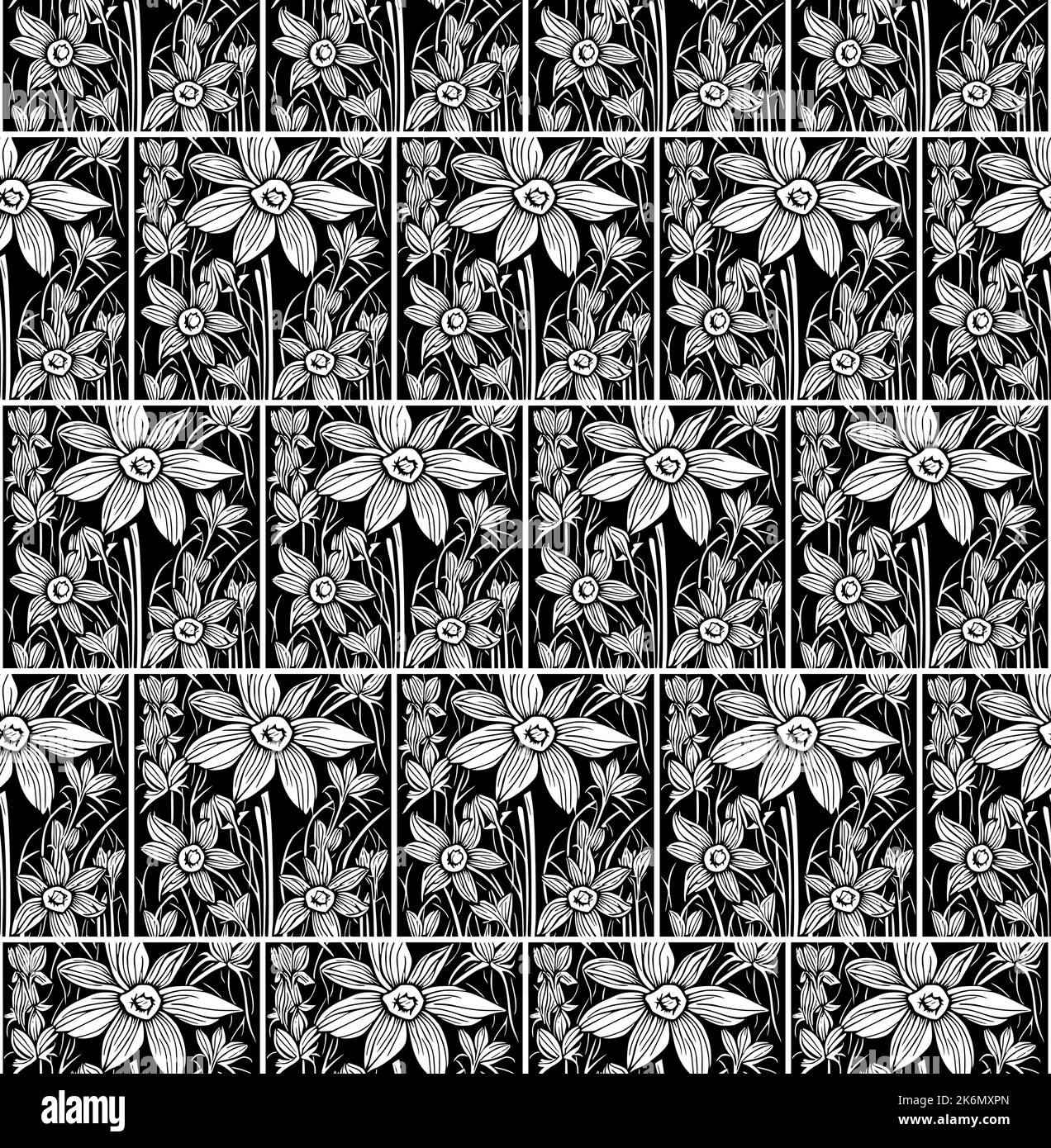 Seamless vector line art pattern made of blooming flowers Stock Vector ...