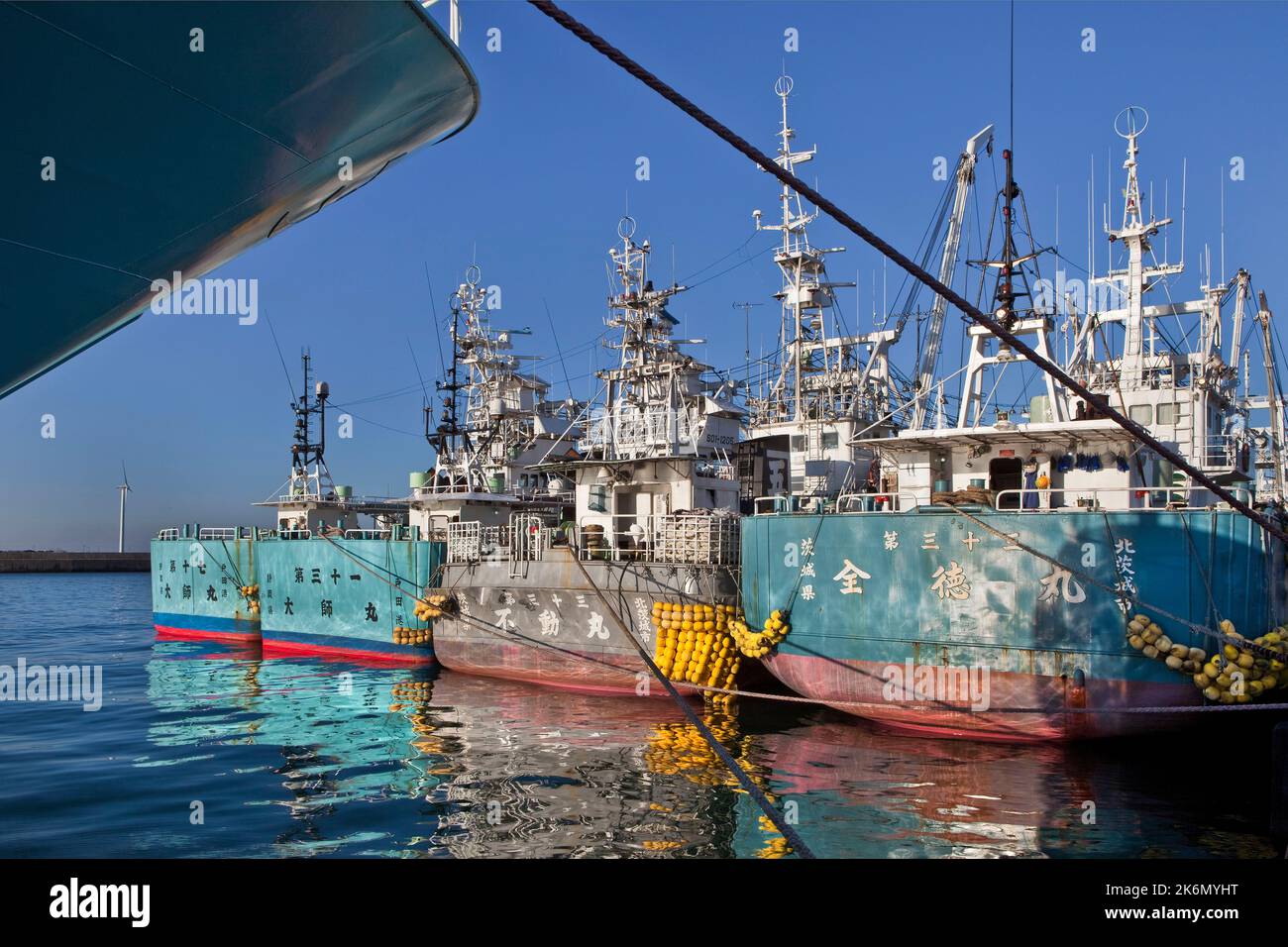 Row of commercial fishing boats Choshi Chiba Japan Stock Photo - Alamy