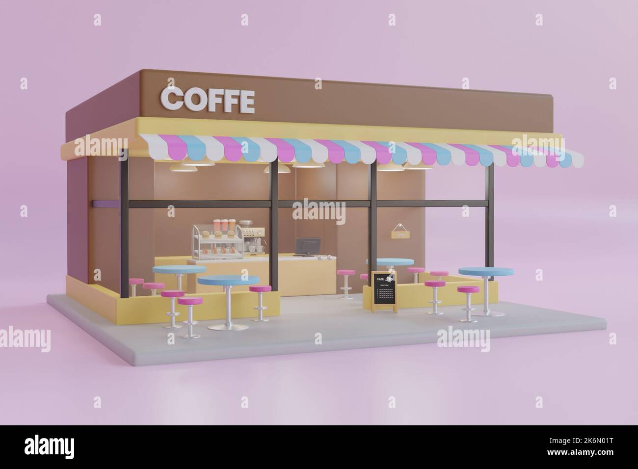 3d Rendering of a Coffee shop. modern coffeeshop. 3d illustration of a ...