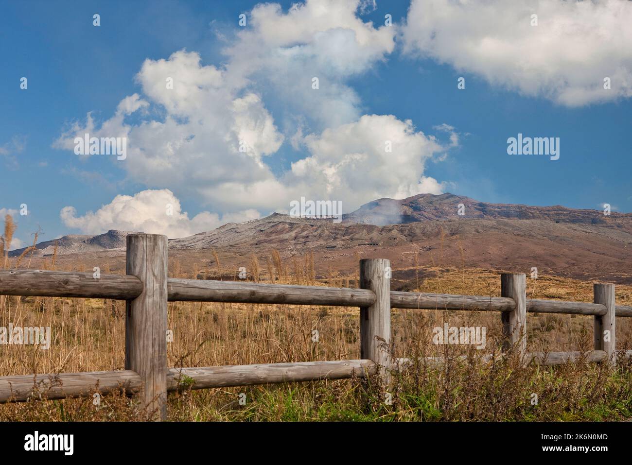 Smoke and steam rise from Mt. Aso volcano in Kumamoto, Japan Stock ...